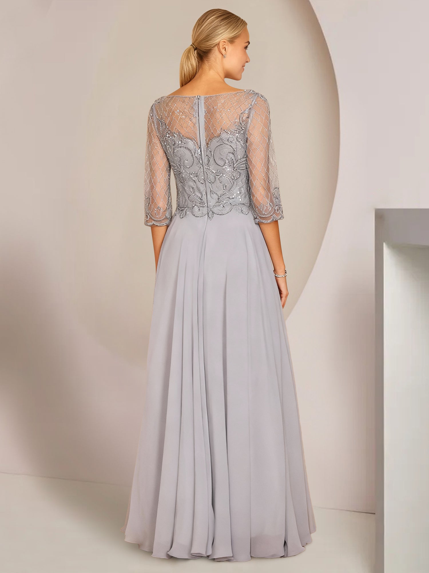 A-Line Plus Size Mother of the Bride Outfits Scoop Neck 3/4 Length Sle