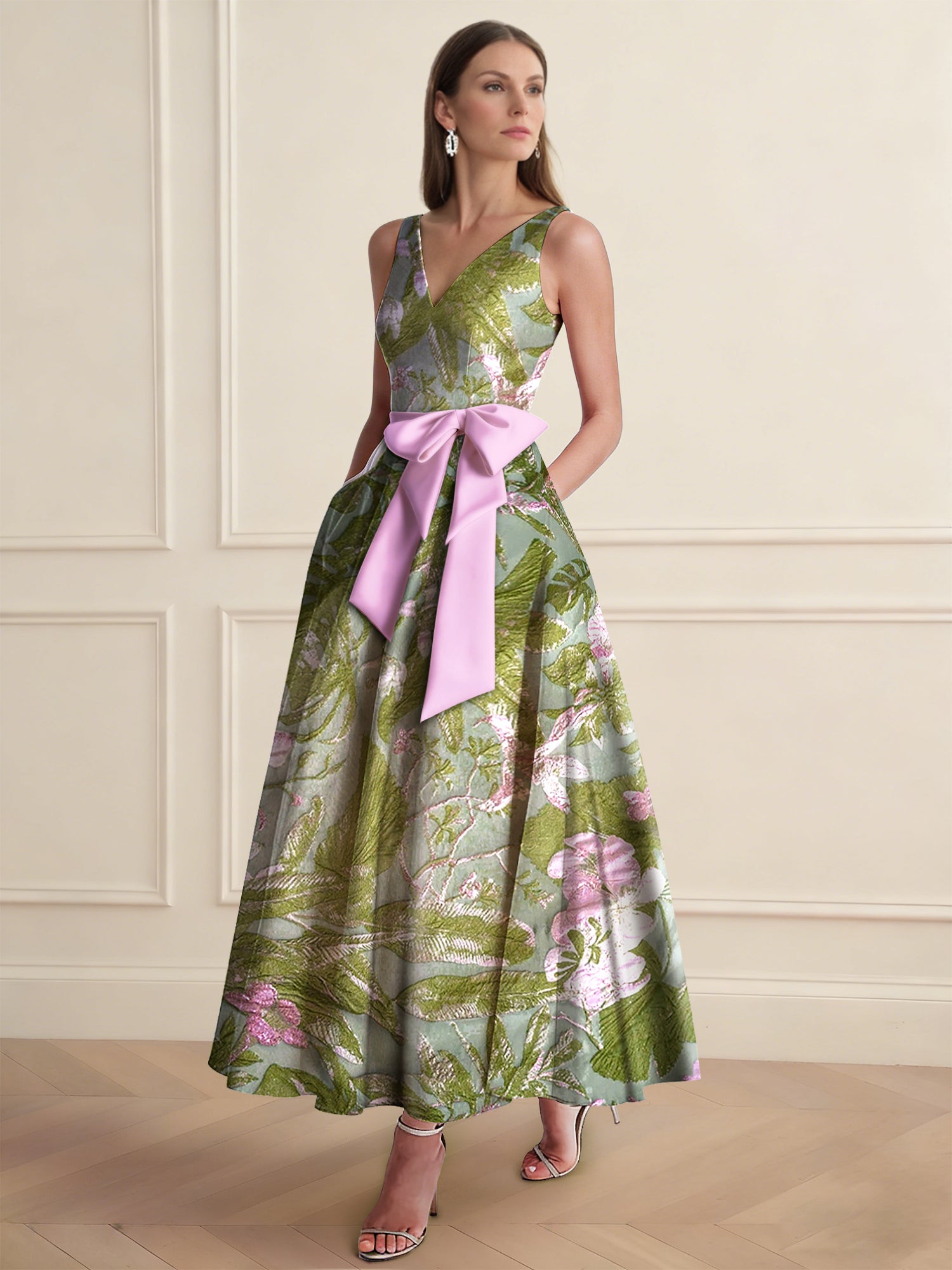 A-Line/Princess Cocktail Dresses Floral Formal V Neck Sleeveless Tea L